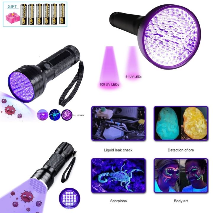 100 LED UV Money Detector Ultra Violet Flashlight Lamp Torch Inspection ...