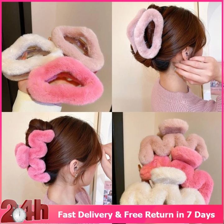 1pcs Plush Hair Clip Fashion Plastic Plush Clip Fashion Versatile Hair ...