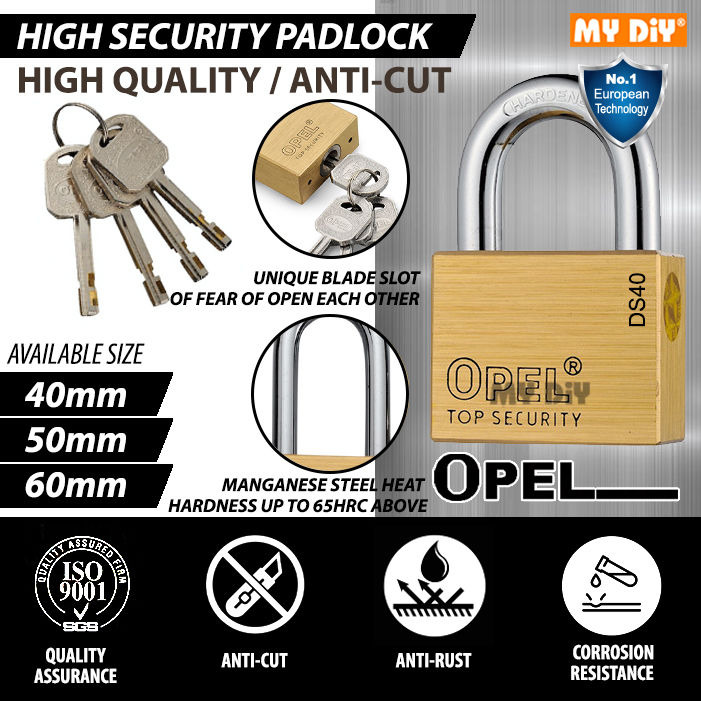 MYDIYHOMEDEPOT - OPEL 100% BRASS SECURITY SQUARE PADLOCK ANTI RUST 100% ANTI CUT PADLOCK DOUBLE ...