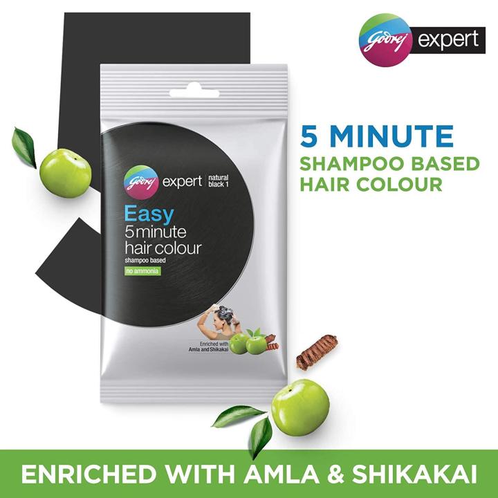 Godrej Expert Shampoo Based Hair Colour Natural Black 1, amla shikakai ...