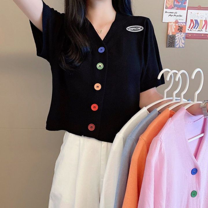 V-neck Cardigan for Women New Autumn Korean Style Thin Button Ladies ...