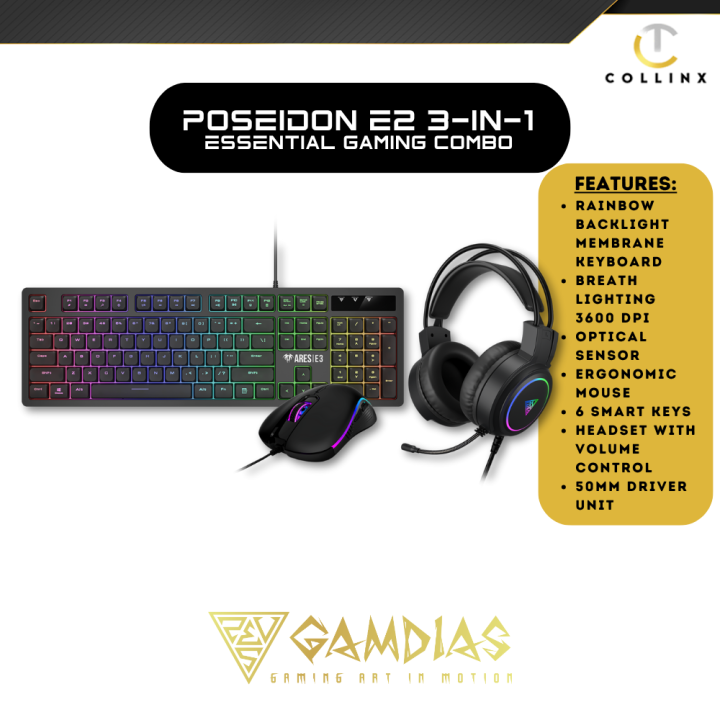 GAMDIAS POSEIDON E2 3-IN-1 Combo | Keyboard Mouse & Headset | Rainbow ...