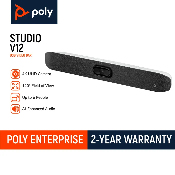 Poly Studio V12 – USB Video Bar for Small Rooms - 4K 20MP Camera, AI ...