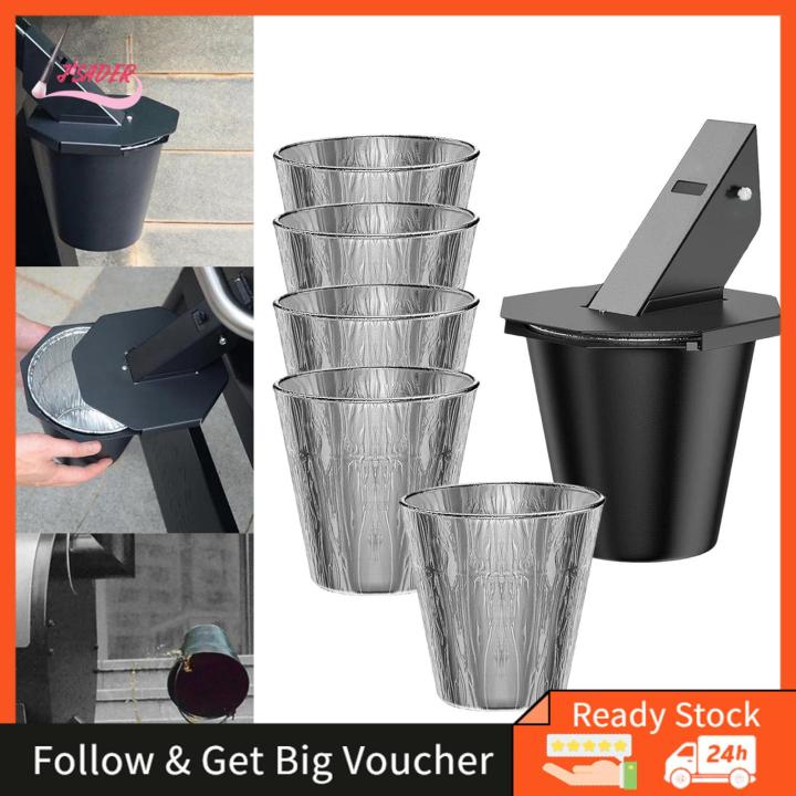 JISADER Grill Drip Grease Bucket with Cover 45° Tilted Black Bucket Oil ...