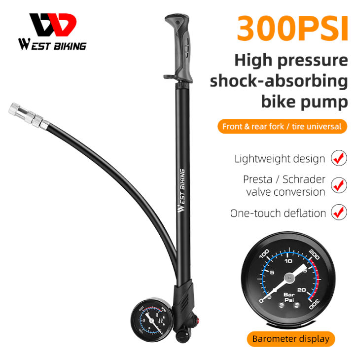 WEST BIKING 300 PSI Bike Air Pump MTB Fork Pump With Gauge High ...