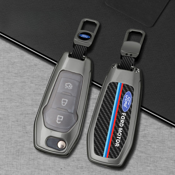 Zinc Alloy Carbon Fiber Leather Filp Car Key Case Cover Chain Folding ...