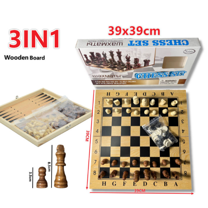 3in1 29/34/39cm Folding Wooden Chess Board set Chess Backgammon Checkers Ready stock in Manila ...