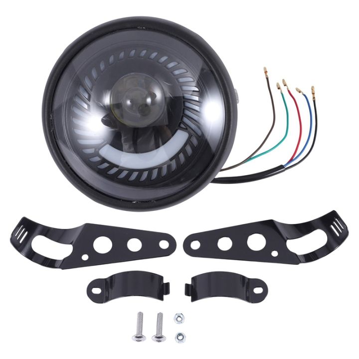 Motorcycle Cafe Racer Bobber 6.5 Inch Led Headlight Spiral White Side ...