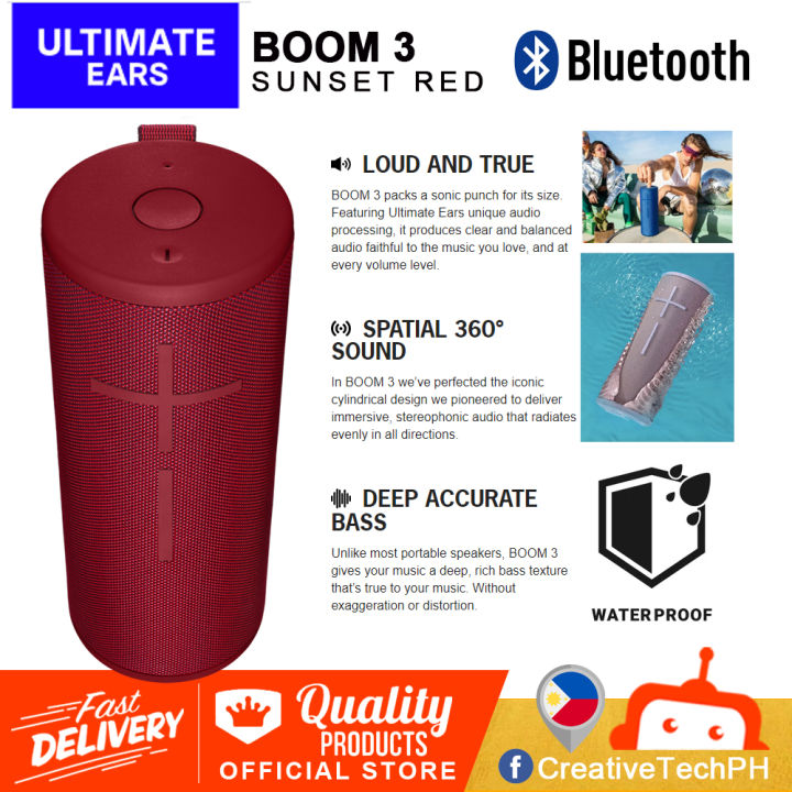 BOOM 3 SUNSET RED UltimateEar WATERPROOF Bluetooth Speaker ORIGINAL ...