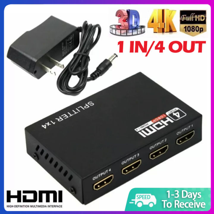 4K HD HDMI Splitter 1 in 4 Out with Power Supply HDMI Switcher ...