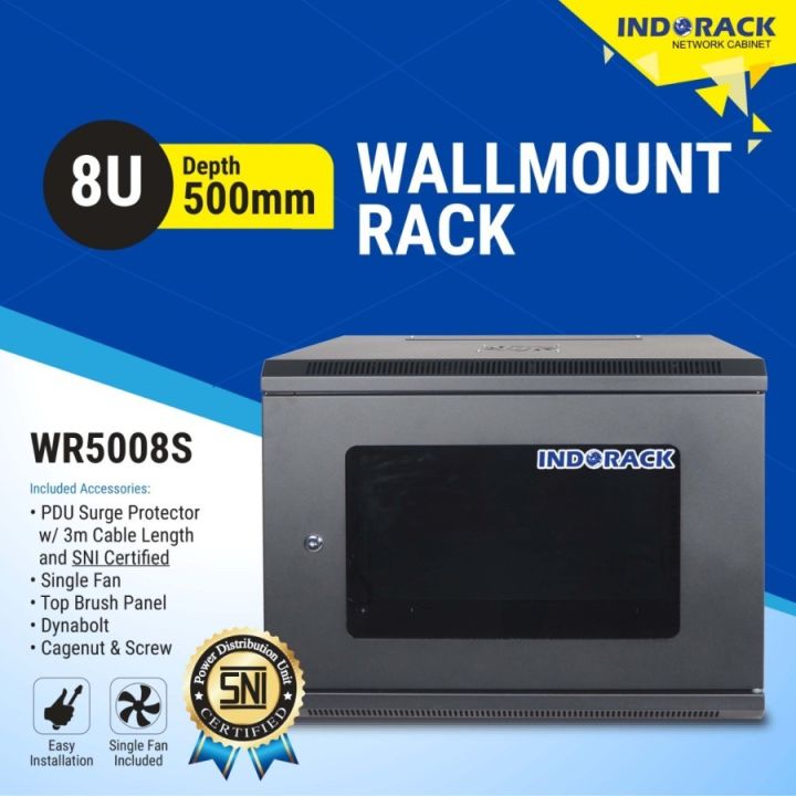 Indorack WR5008S WR-5008S Wallmount Rack 19" 8U Depth 500mm Single ...