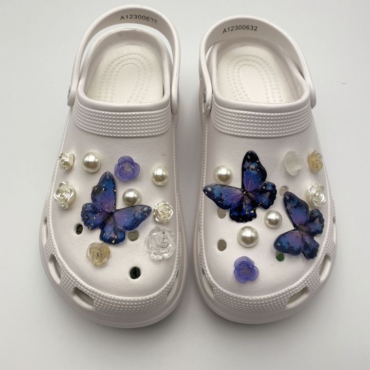 Shoes Charms Gold Foil Butterfly DIY Detachable Shoe Flower Buckle ...