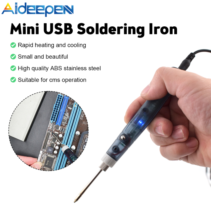 Aideepen 8วัตต์5โวลต์หัวแร้งมินิมืออาชีพอิเล็กทรอนิกส์บัดกรีปากกา USB ขับเคลื่อนด้วยโลหะยืนแบบ ...
