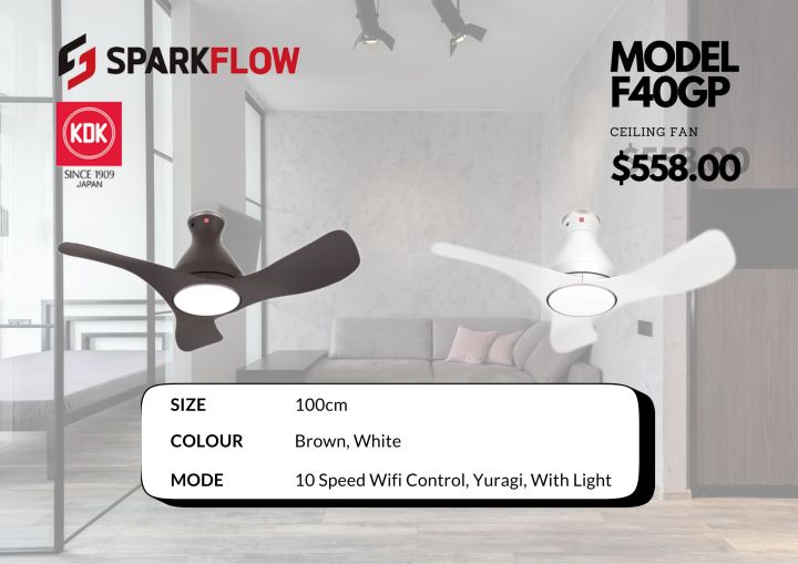 KDK F40GP 3-Blades Wifi-Control DC Ceiling Fan with LED Light | Lazada ...