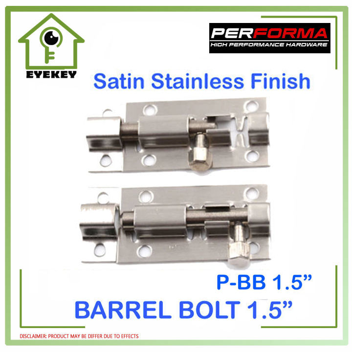 BARREL BOLT 1.5 2PCS PER CARD PERFORMA STEEL SATIN STAINLESS FINISH ...