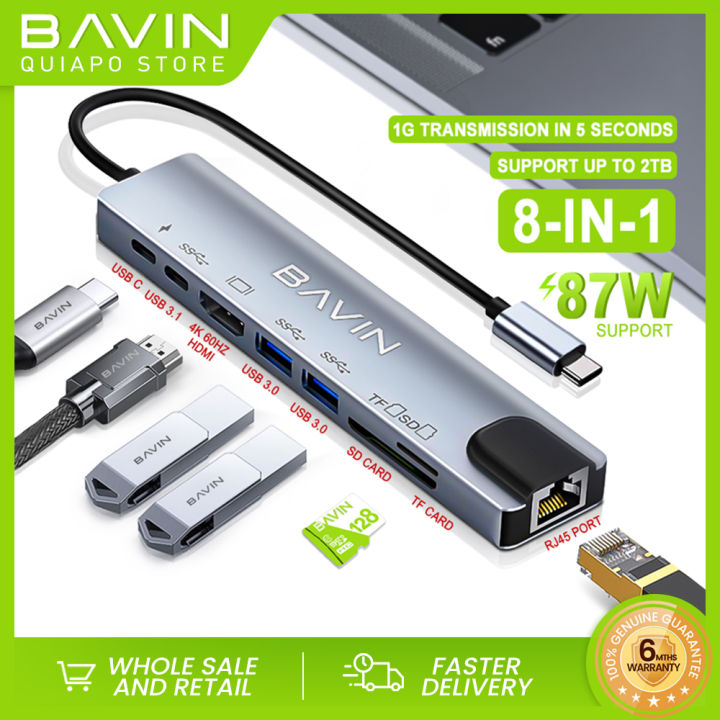 BAVIN I4 8 in 1 HUB Dock Station Adapter Type-C with Rj45 Ethernet Port ...