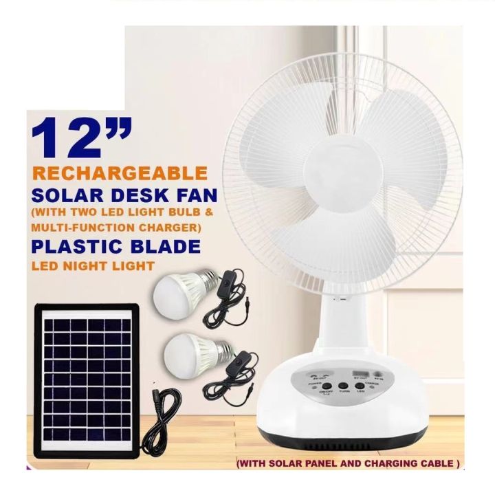 KUKU Solar Recahrgeable Electric Fan Stand Fan with LED light TWO LED ...