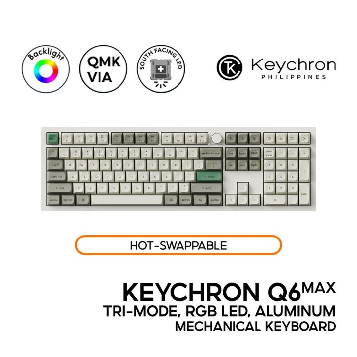 Keychron Q6 Max QMK/VIA Mechanical Keyboard, Shell White, Full, Tri ...