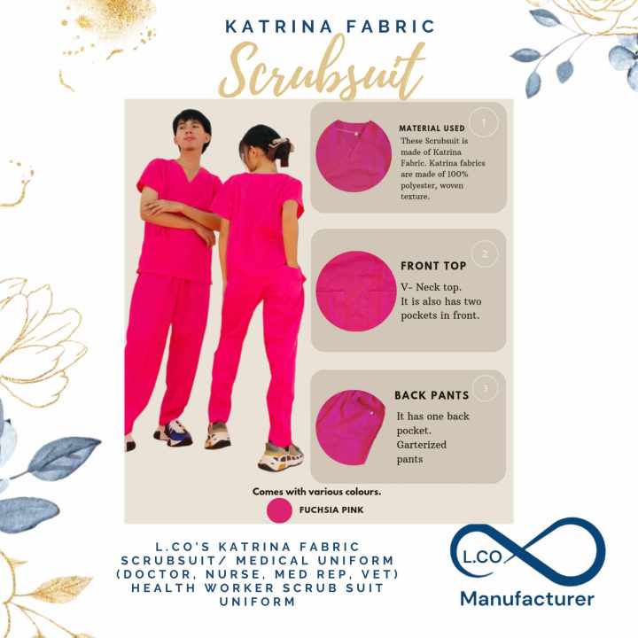 L.CO'S QUALITY SCRUB SUIT// MEDICAL UNIFORM FOR HEALTH WORKER / FUCHSIA ...