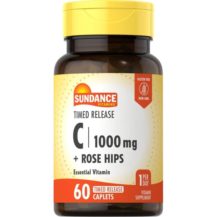 Sundance Vitamin C 1000mg with Rose Hips | 60 Coated Caplets | Timed ...