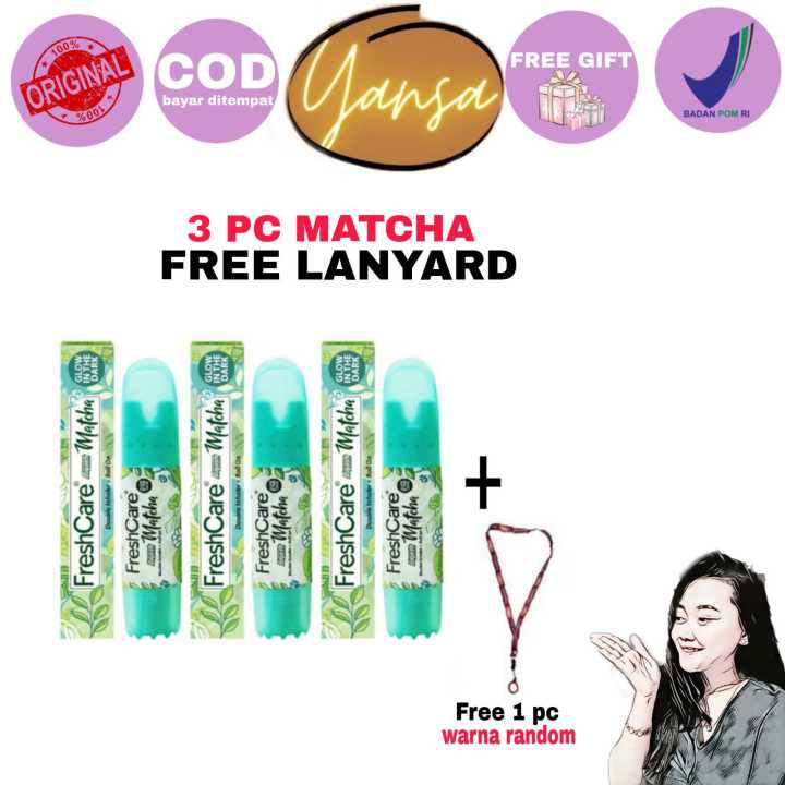 PAKET ISI 3 FRESHCARE SMASH MATCHA DOUBLE INHALER 4IN1 + free lanyard ...