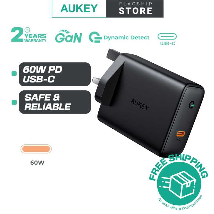 Aukey PA-D4 Focus 60W USB-C Power Delivery Charger with GaN Power Tech | Lazada