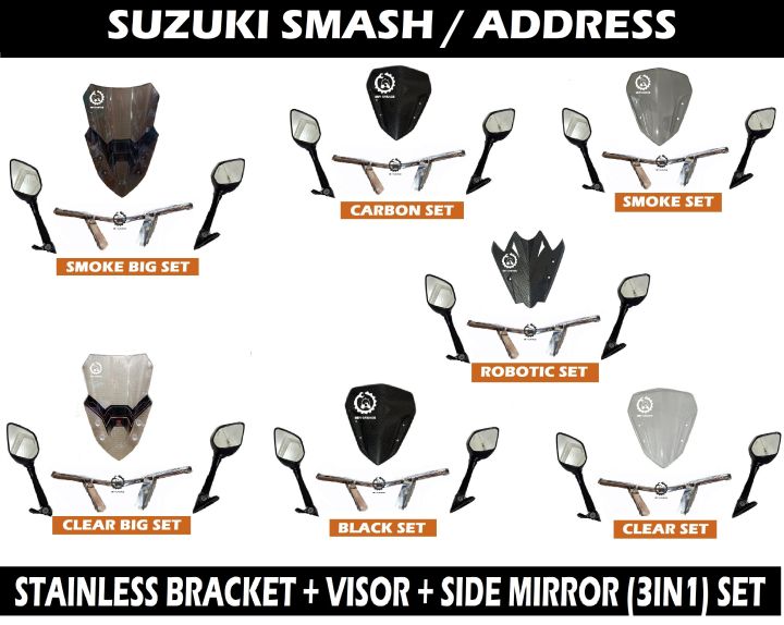Stainless Heavy Duty Bracket + Side Mirror + Visor (3in1) - SUZUKI ...