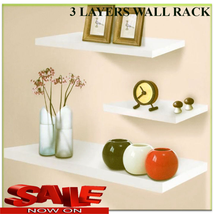 #Wood02 (White) - Space Saving 3 Layers Mounted Wood Shelf Home ...