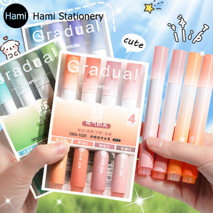 Hami 4pcs 4 Colors Highlighter Pen Set Korean Gradual Highlighter ...
