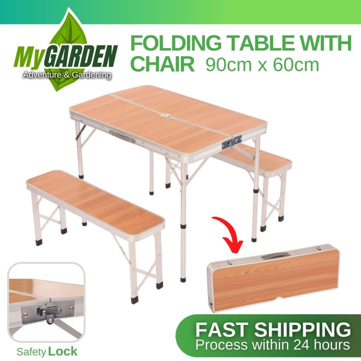 3pcs 90 x 60cm Aluminium Folding Table C/W Chair Outdoor Camping ...
