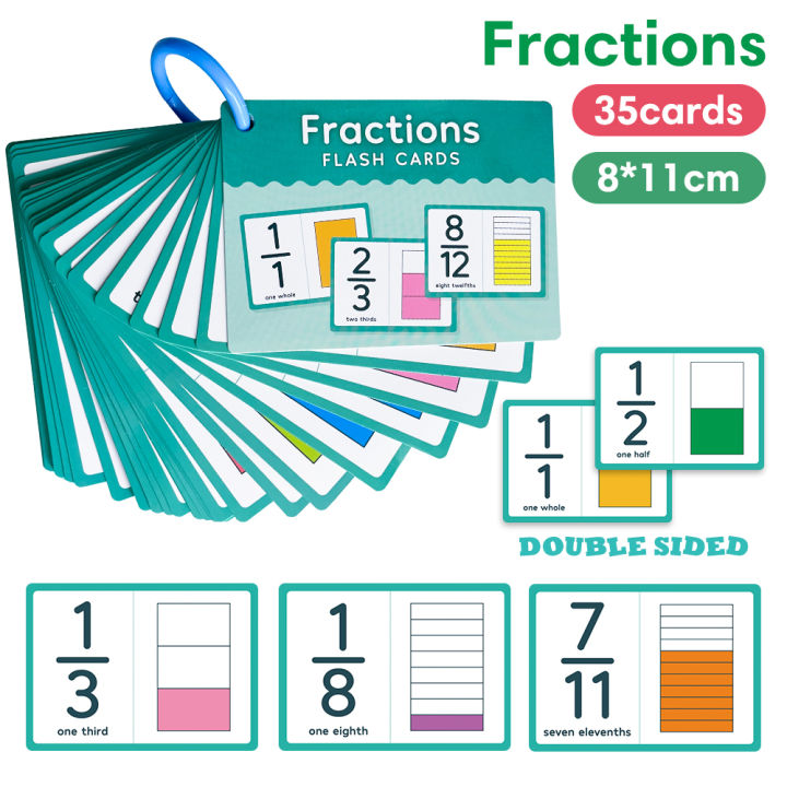 35PCS Fraction Number Flash Cards Kids Math Educational Flash Cards ...