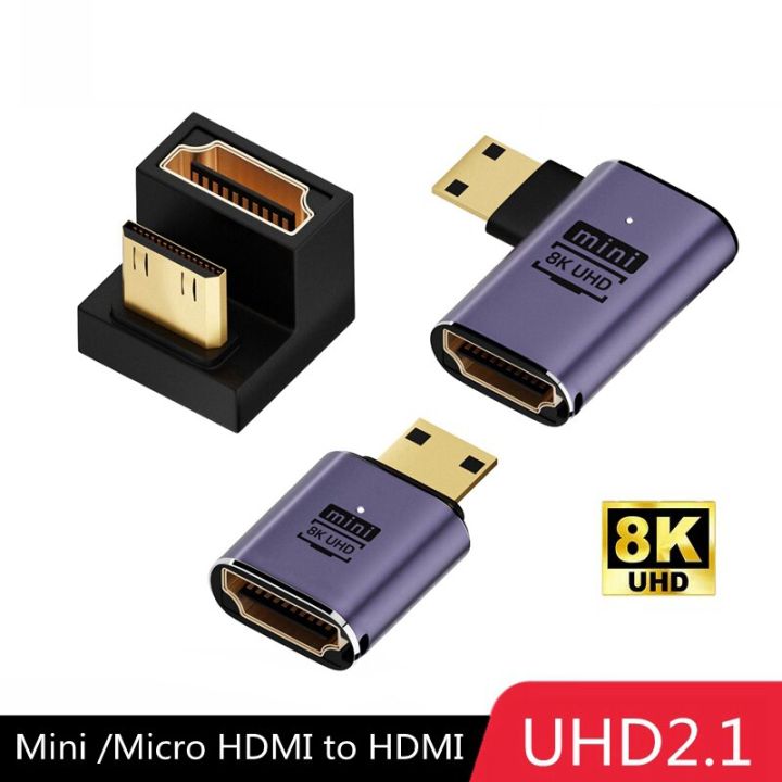 90 Degree Angled UHD Extension Converter Adapter Mini /Micro HDMI Male ...