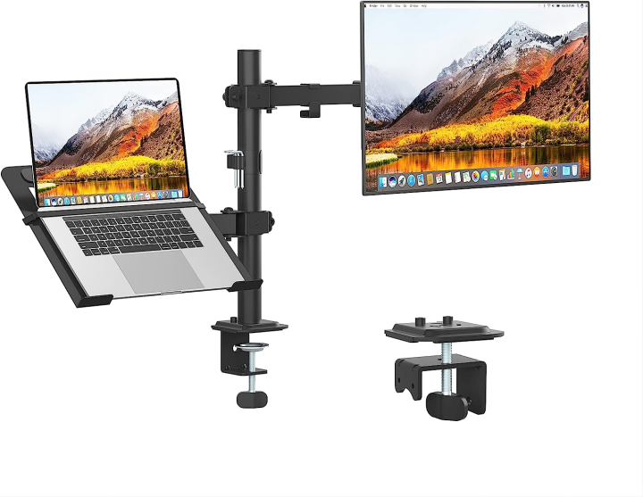 Monitor Stand With Laptop Tray Desk Mount 2-in-1 Dual Arm Fully ...