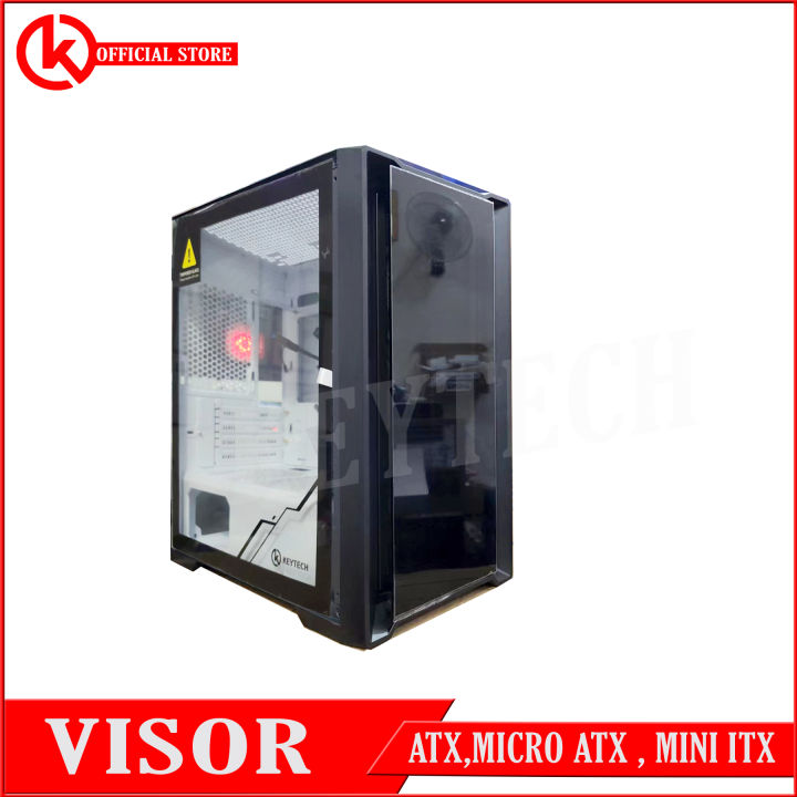 KEYTECH KNIGHT VISOR Tempered Glass Midtower Desktop PC Gaming Case ...