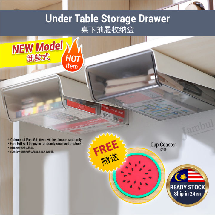 Under Table Desk Stationery Space Organize Storage Box Hidden Drawer ...