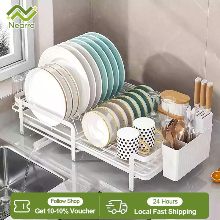 Nearra 2025 White Kitchen Dry Rack Expandable Disk Drain Room And ...
