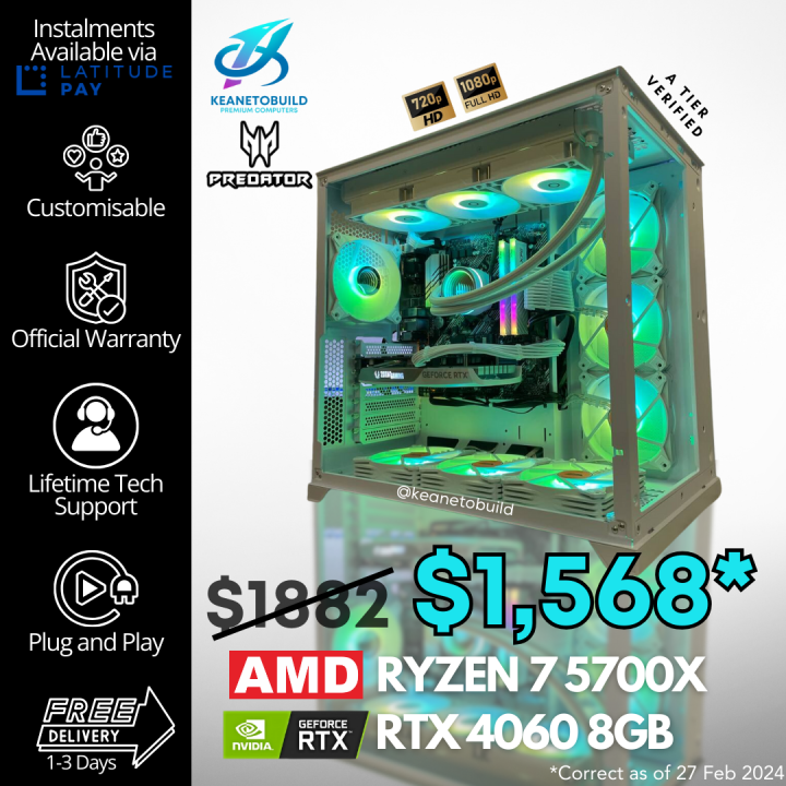 Custom Gaming Desktop komputer PC - Ryzen 7 5700X RTX 4060 8GB-sistem ...
