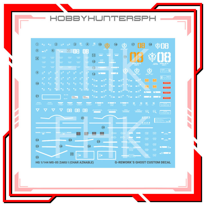 G-Rework HG Origin MS-05 Zaku I (Char Aznable) Waterslide Decals ...