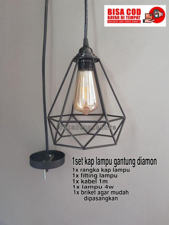 Kap lampu gantung Diamond minimalis / lampu kap gantung cafe vintage 1 ...