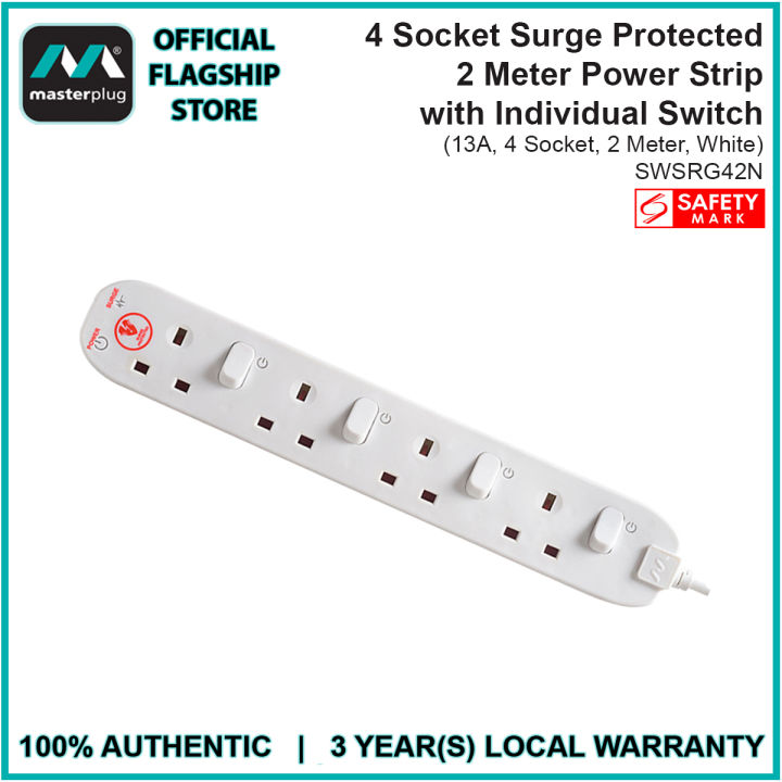 Masterplug Extension Socket, Individually Switched Surge Protected ...