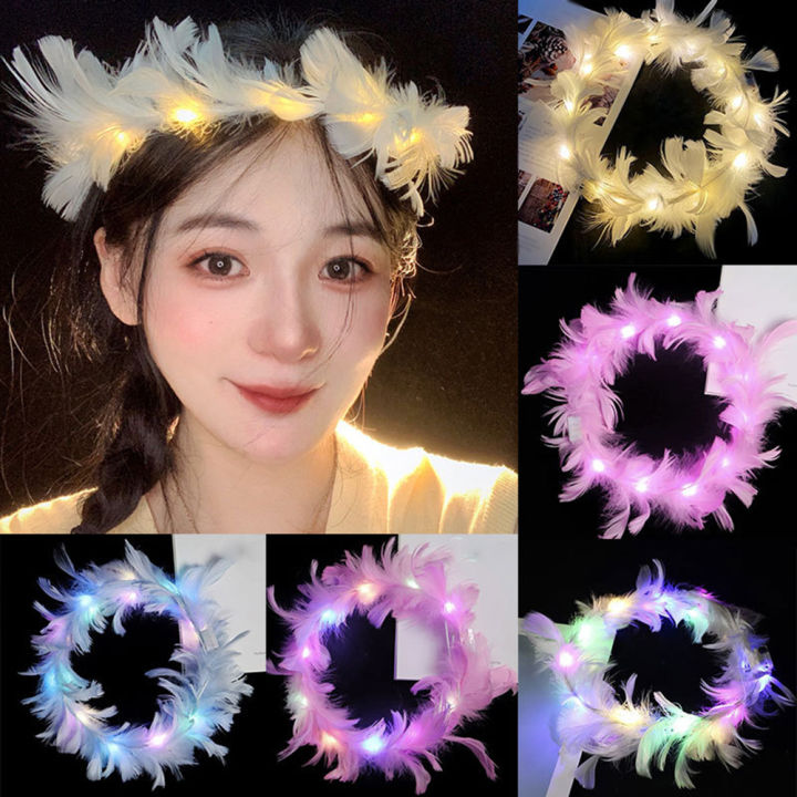 LED Feather Wreath Headband Light-Up Angel Halo Headband Luminous ...