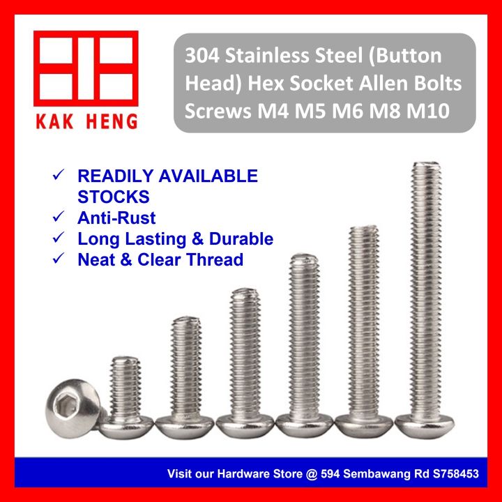 GoKimDiam SUS304 Round Button Head Hex Socket Allen Bolts Screws M4 M5 ...
