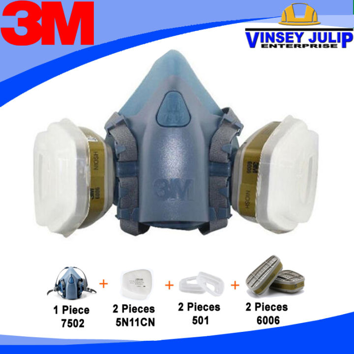 4 in 1 3M 7502 Respirator with 3M 6006 Multi Gas Cartridge, 3M 501 ...