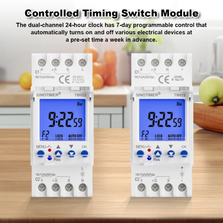 2 Channels Programmable 24Hours Time Clock Seconds Interval Timer Relay with Two Relay ...
