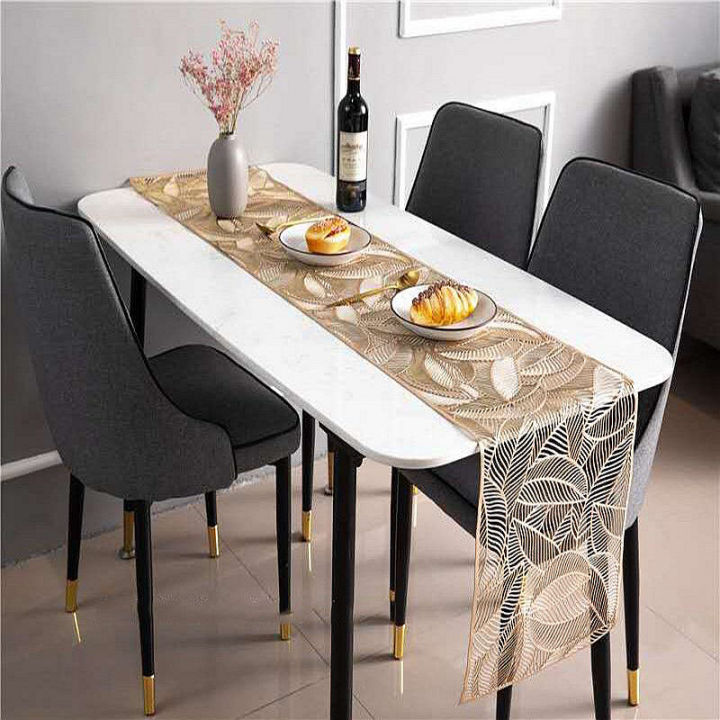 Loftyan 6 Seaters Dining Table Runner Metallic Leaves Design Gold 13 x ...