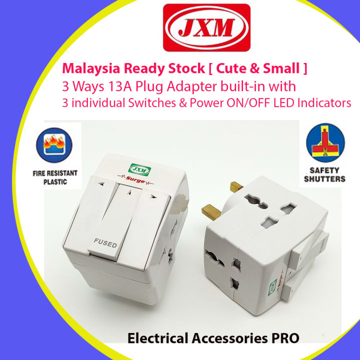 [Ready Stock] 3 way Plug Adapter with 3 individual switch and ...