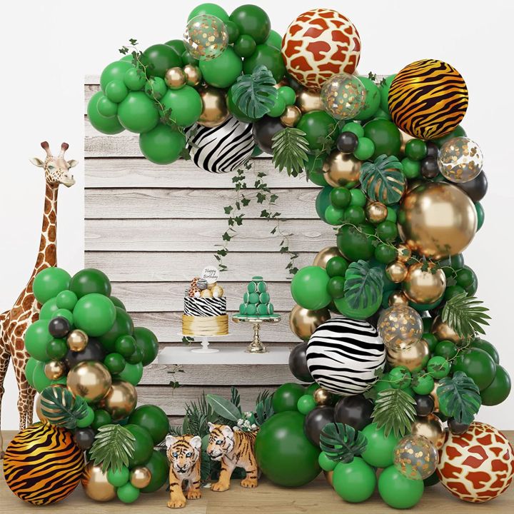 ASONE 156Pcs Jungle Safari Balloon Garland Arch Kit, Gold Dark Green 4D ...