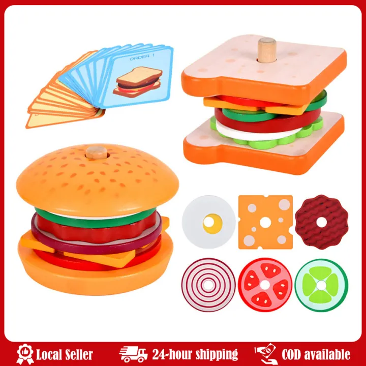 Children Pretend Play Kitchen Toys Hamburger Sandwich Simulation Food ...