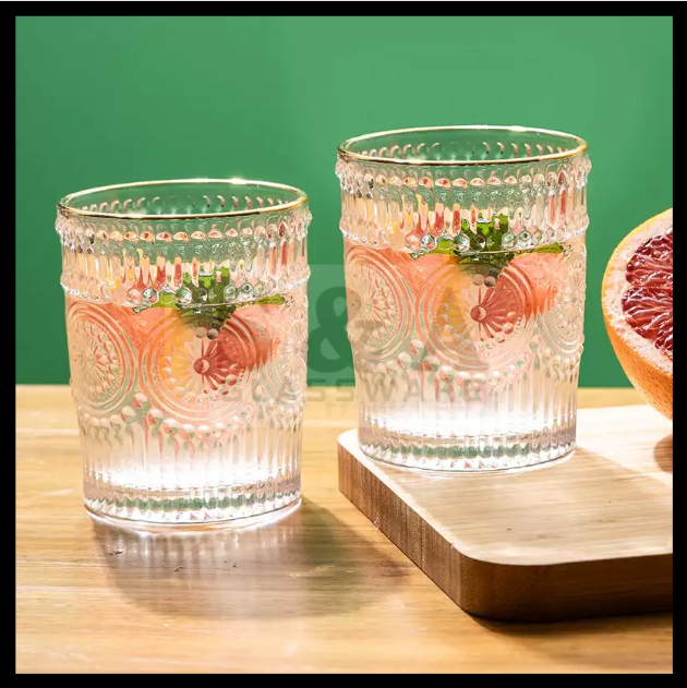 S&A GLASSWARE [2PCS] 330ML TYB/LJ2 High Quality Vintage Cup Set Golden ...