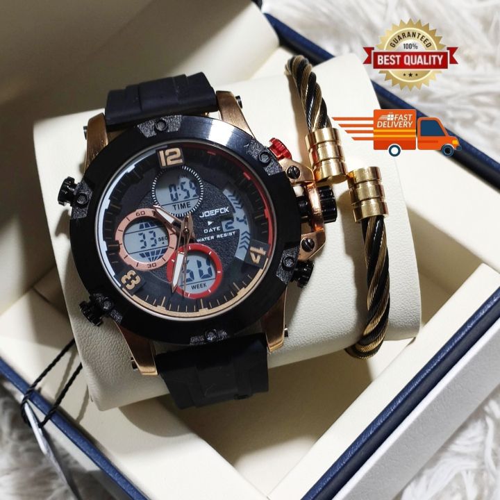Men JoeFox Original Bracelet Bundle Watch 50mm Men Watch Casual Dual ...